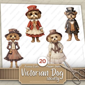Victorian Dog Paper Dolls Kit | Dolls Journaling | Fussy Cut | Digital ...