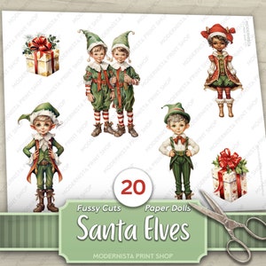 Santa's Elves Paper Dolls Kit | Dolls Christmas Elf Ephemera | Fussy ...