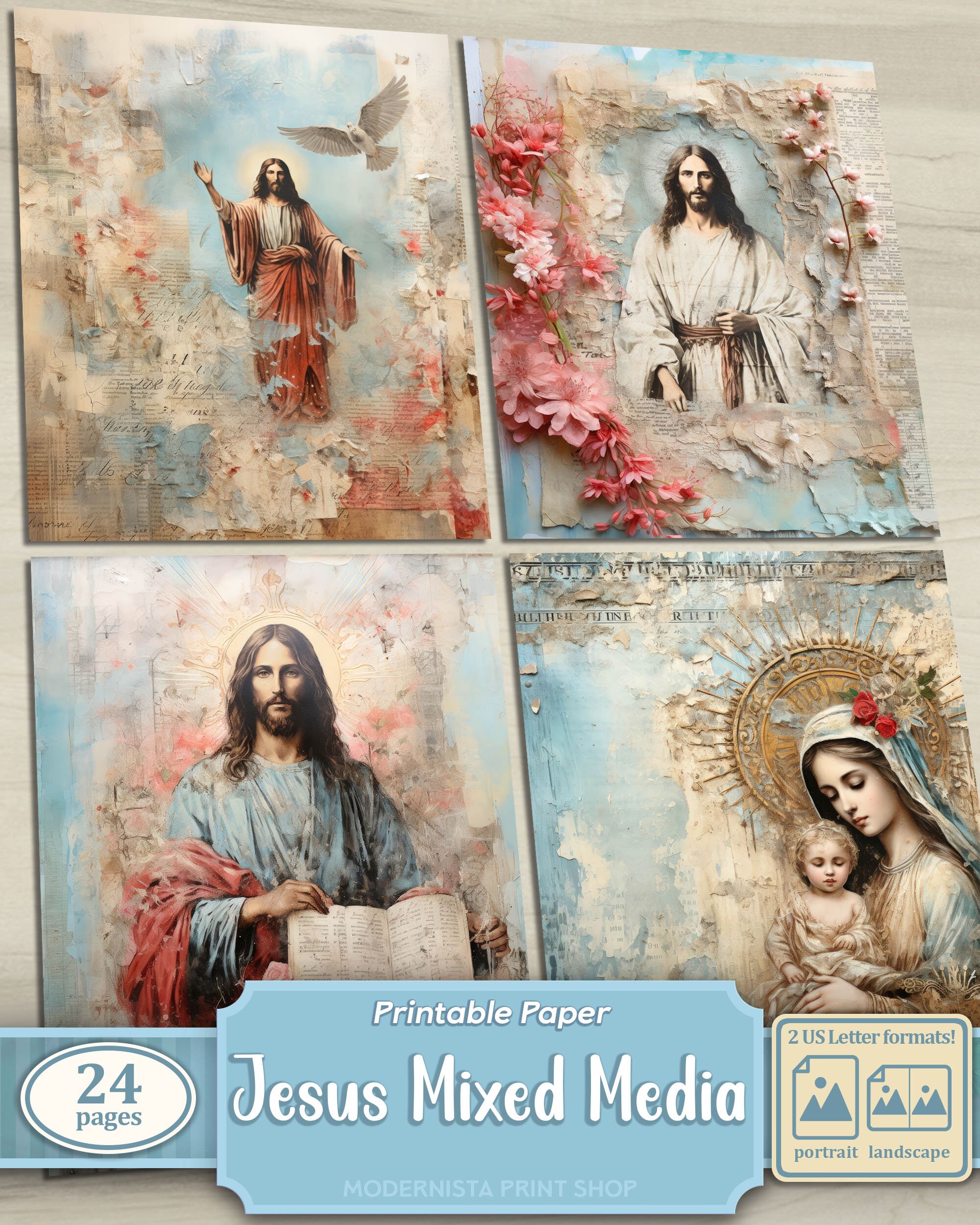 Jesus Mixed Media Junk Journal Kit: Christian Faith Pages (digital ...