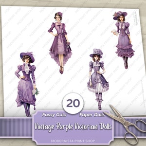Purple Victorian Vintage Paper Dolls Kit | Dolls Journaling | Fussy Cut ...