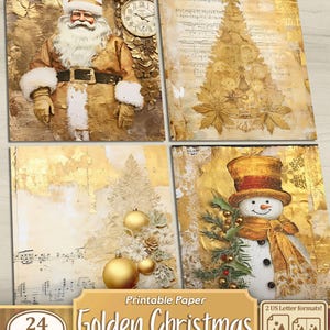 Golden Christmas Junk Journal Kit: Santa Ephemera, Printable Papers ...