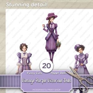 Purple Victorian Vintage Paper Dolls Kit | Dolls Journaling | Fussy Cut ...