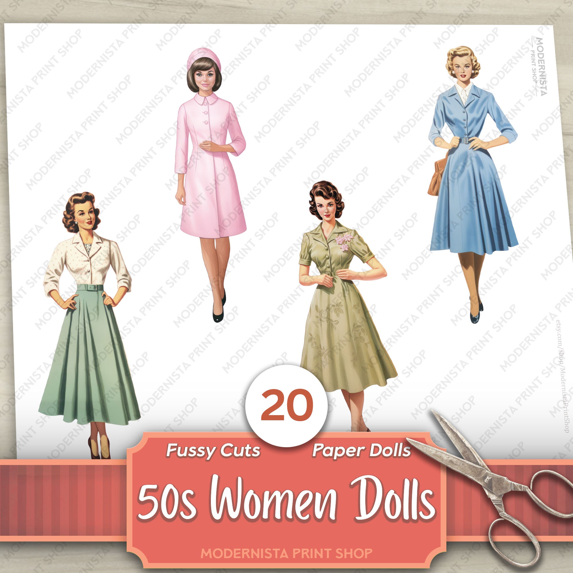 50s Women Paper Dolls Kit | Dolls Journaling | Fussy Cut | Digital ...
