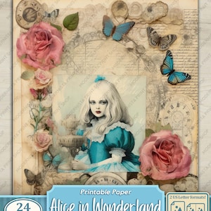 Alice in Wonderland Junk Journal Kit, Printable Mixed Media Pages ...