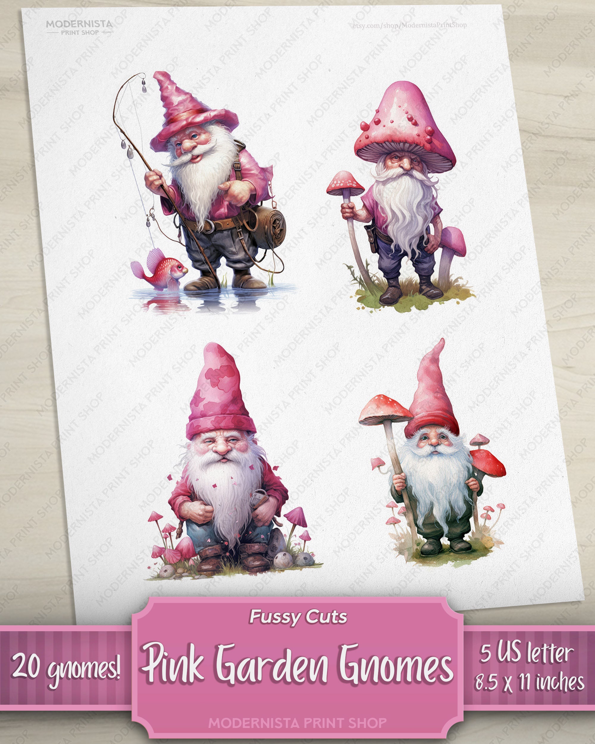 Printable Pink Garden Gnomes Fussy Cut, Junk Journal Ephemera, Digital ...