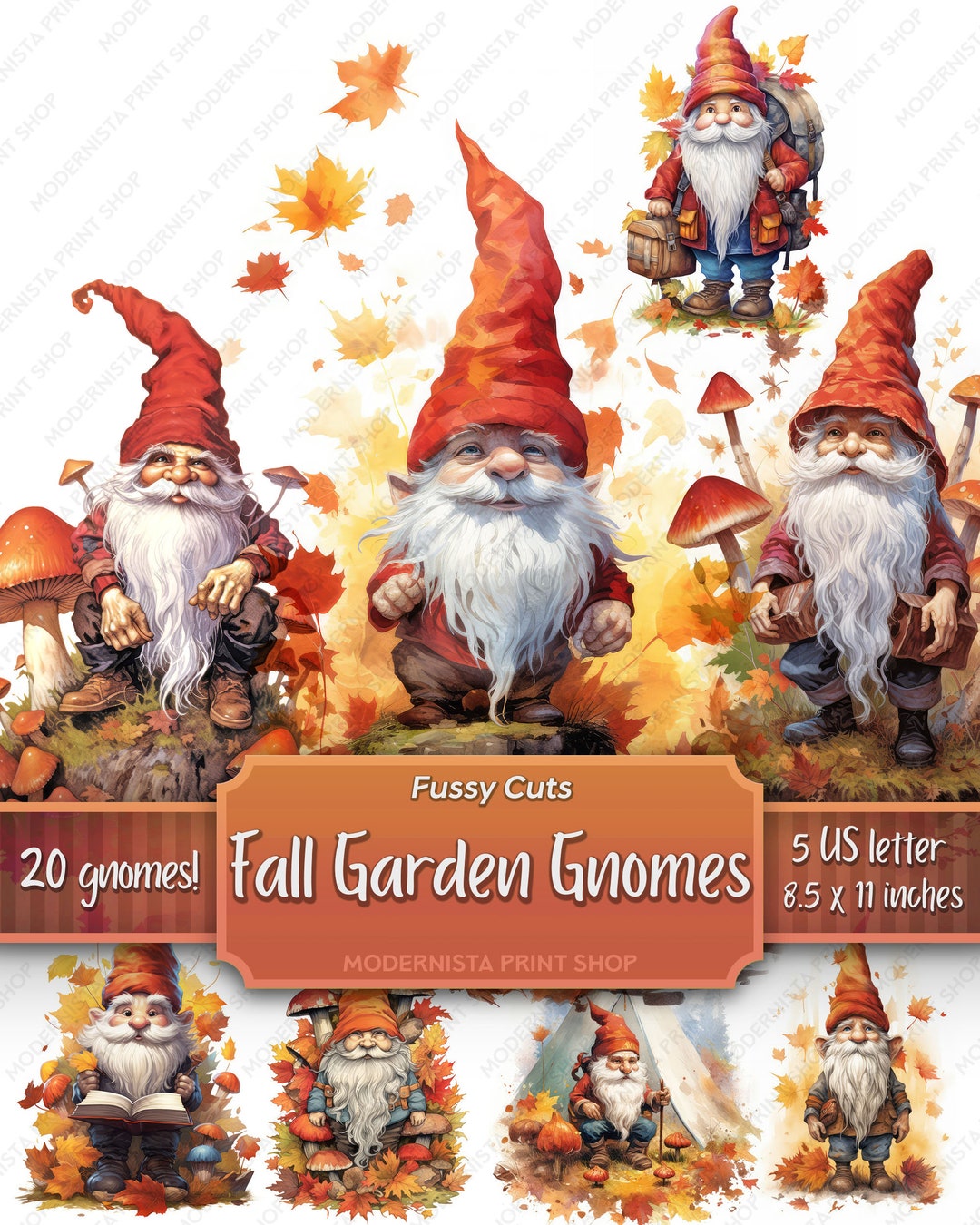 Printable Fall Garden Gnomes Fussy Cut, Junk Journal Ephemera, Digital ...