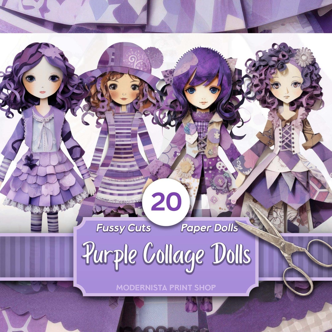 Purple Collage Dolls Art Paper Kit | Dolls Journaling | Fussy Cut ...