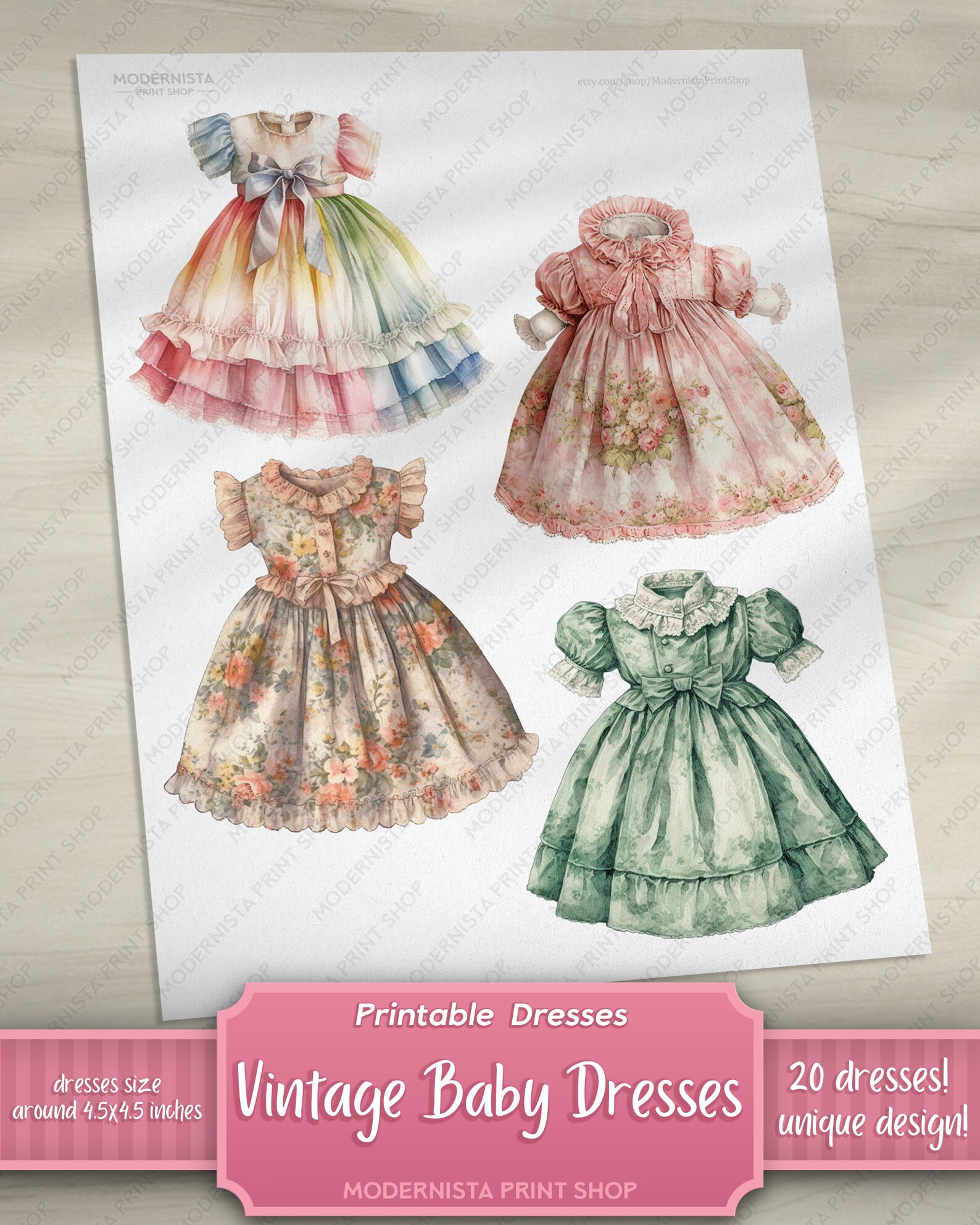 Printable Vintage Baby Dresses, Junk Journal Ephemera, Digital Paper ...