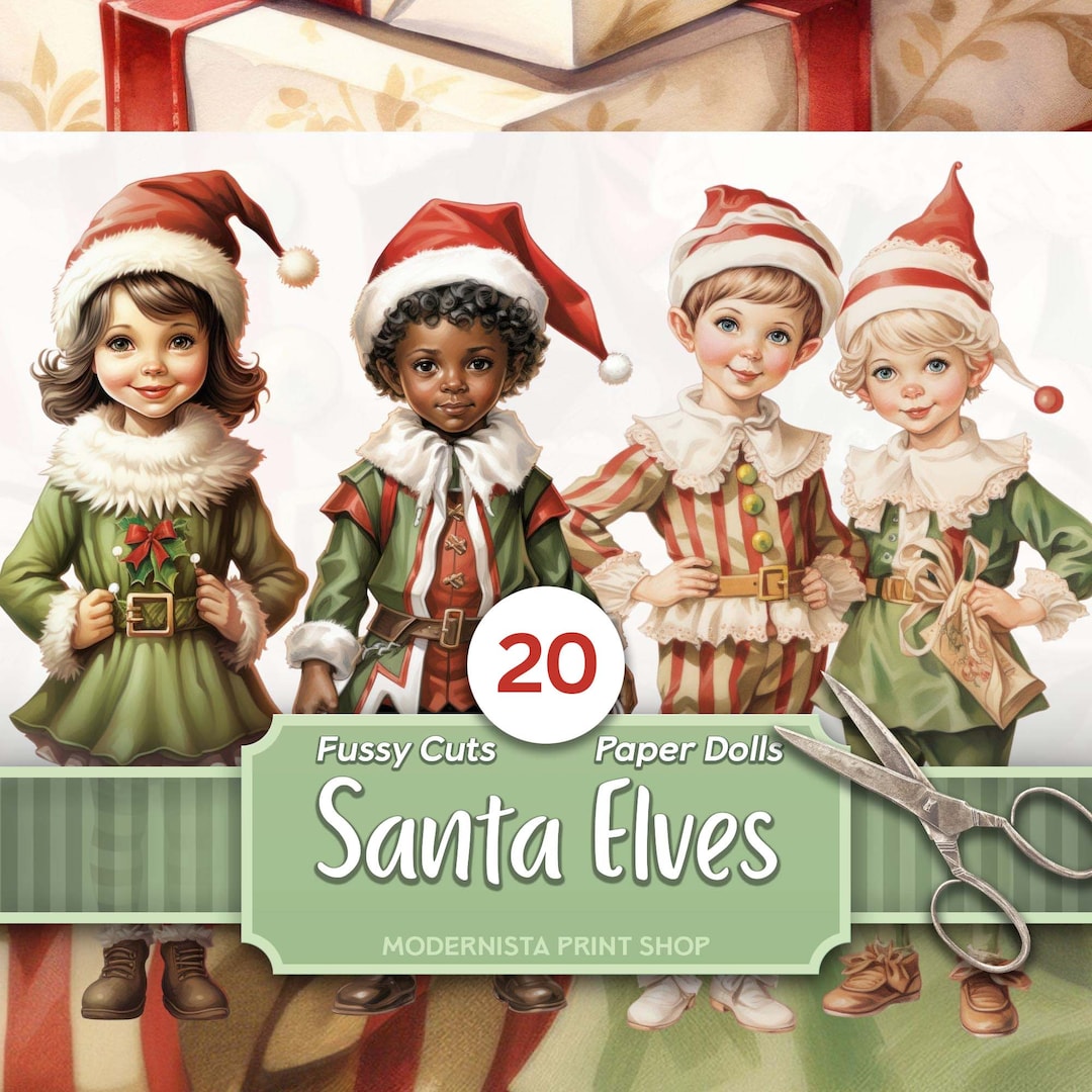 Santa's Elves Paper Dolls Kit | Dolls Christmas Elf Ephemera | Fussy ...