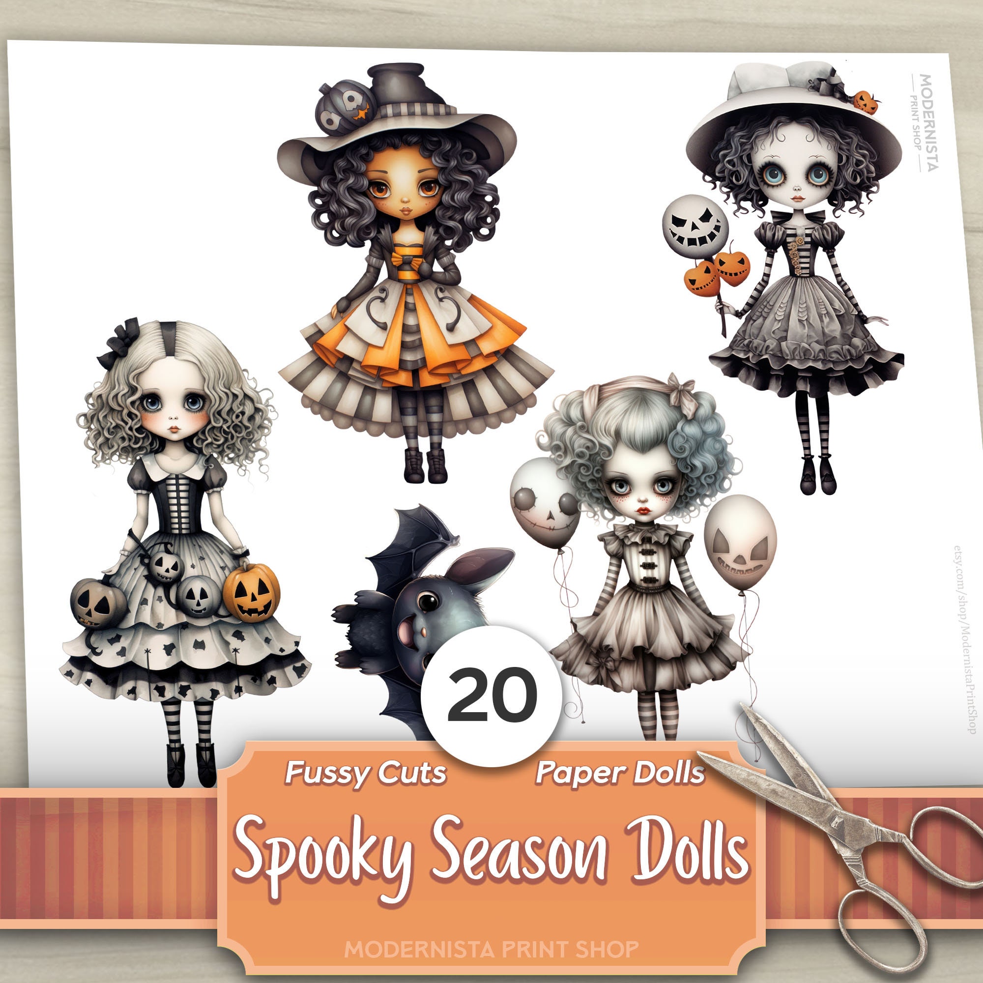 Spooky Season Paper Dolls Kit Dolls Journaling Halloween - Etsy