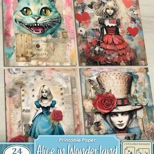 Alice in Wonderland Junk Journal Kit, Printable Mixed Media Pages ...