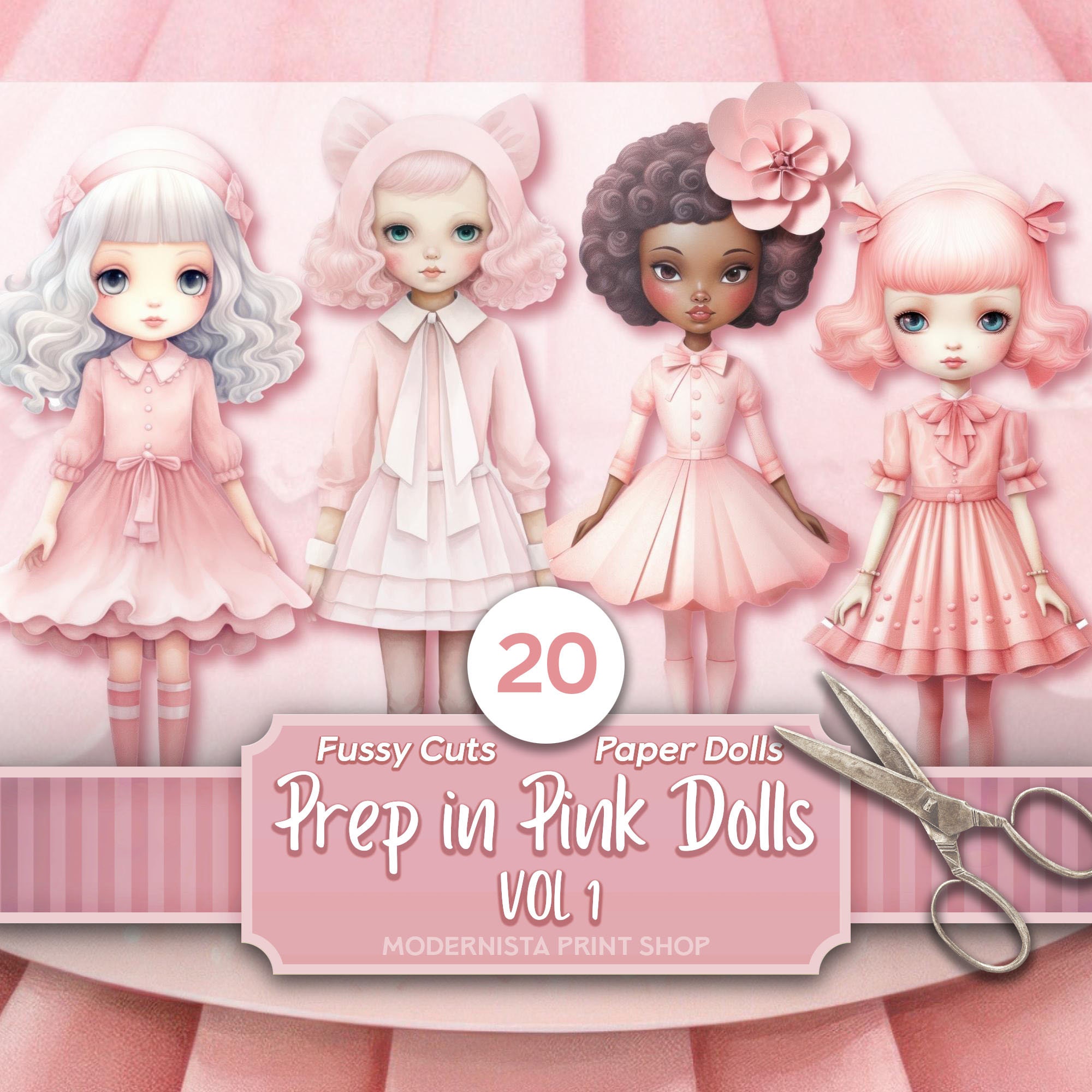 Prep in Pink Paper Dolls Kit | Dolls Journaling | Fussy Cut | Digital ...