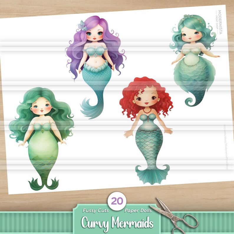 Curvy Mermaids Paper Dolls Kit: 20 Printable Designs (digital Paper) - Etsy