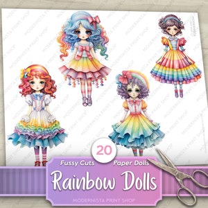 Rainbow Paper Dolls Kit: Fussy Cut Journaling Ephemera (digital Images ...