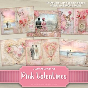 Pink Valentines Junk Journal Kit Mixed Media, Digital Papers, Pink ...