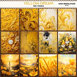 Large Bundle 100 Yellow Digital Papers Art Kit | Yellow Printable ...