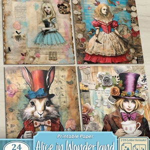 Alice in Wonderland Junk Journal Kit, Printable Mixed Media Pages ...