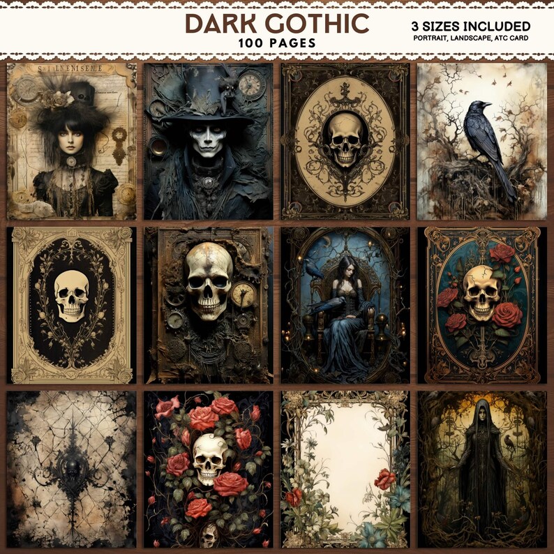 Large Bundle Dark Gothic Digital Papers Kit | Spooky Printable Journal ...