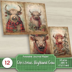 Highland Cow Christmas Junk Journal Digital Papers, Highlandcow ...