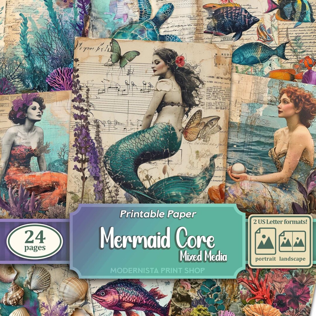 Mermaid Junk Journal Kit: Mixed Media Printable Papers (digital ...