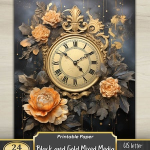 Black and Gold Mixed Media Junk Journal Art Kit, Digital Papers ...