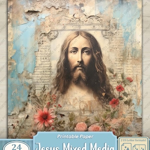 Jesus Mixed Media Junk Journal Kit, Digital Papers, Christian Printable ...
