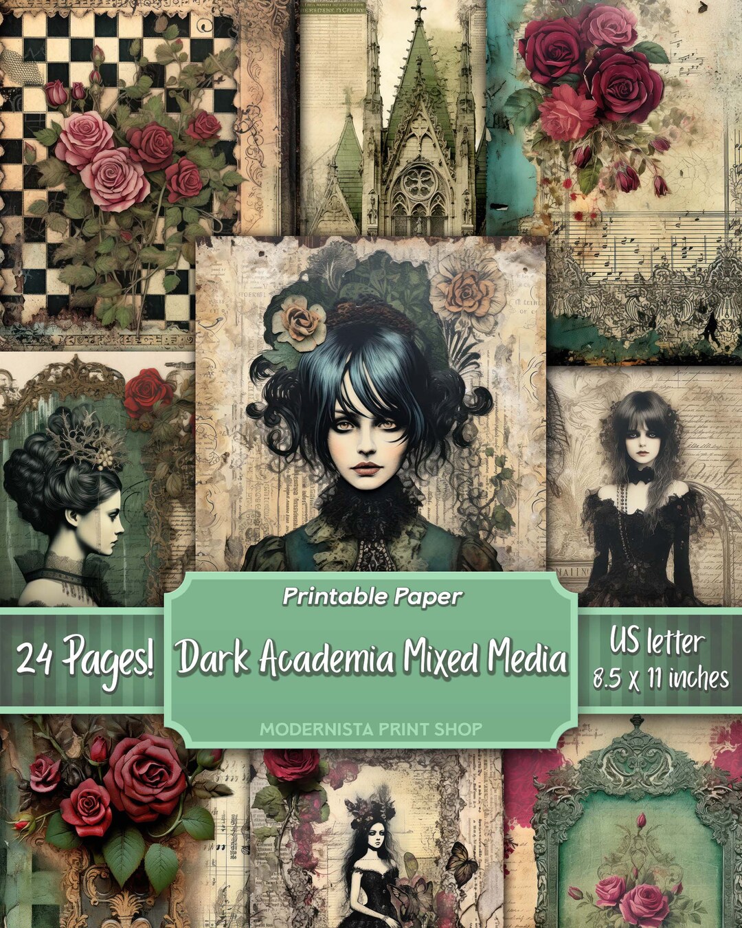 Dark Academia Junk Journal Mixed Media Art Kit, Digital Papers, Dark ...