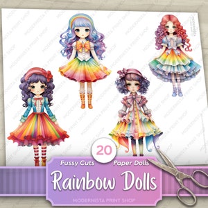 Rainbow Paper Dolls Kit: Fussy Cut Journaling Ephemera (digital Images ...