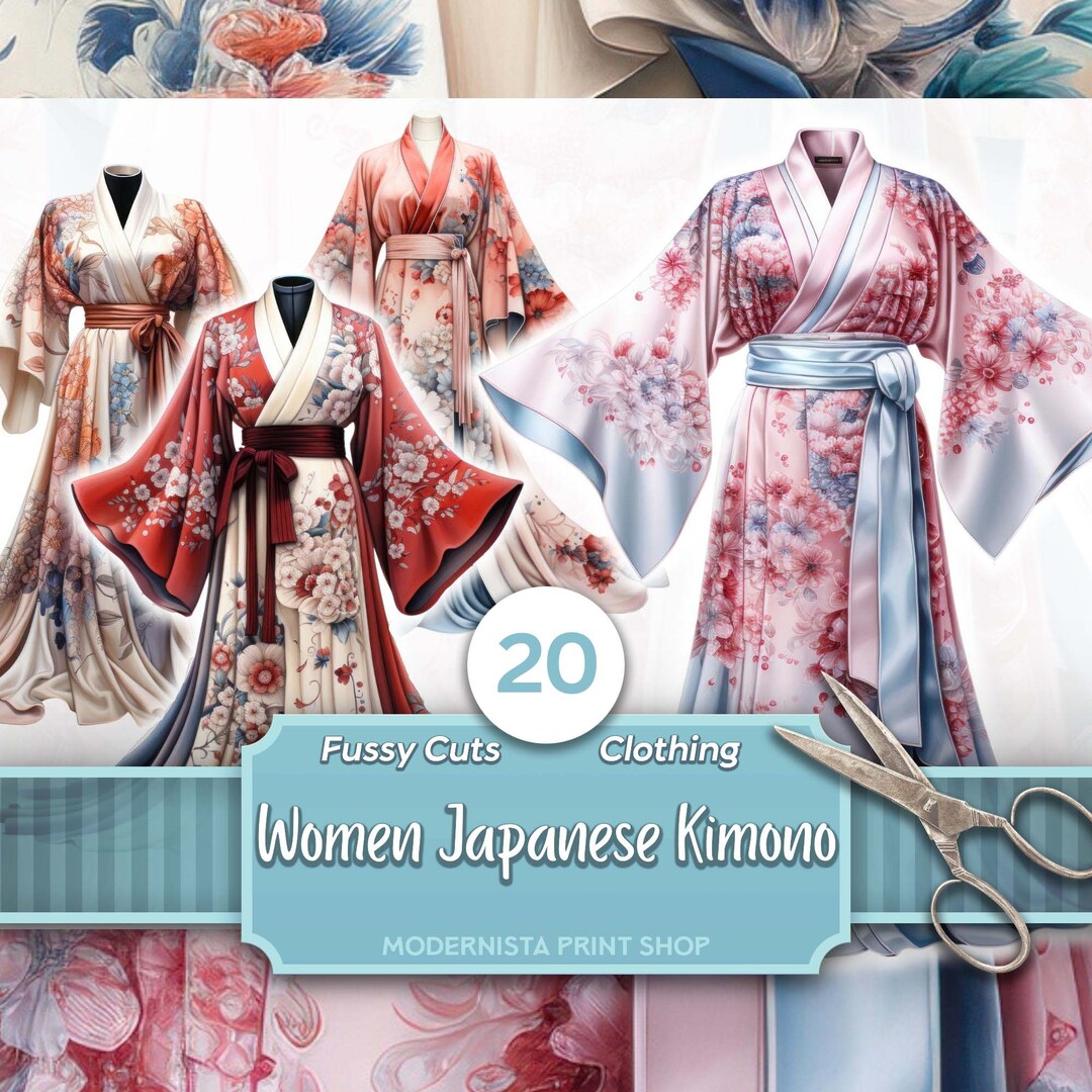 Women Japanese Kimono Printable Ephemera, Junk Journal Kit, Digital ...