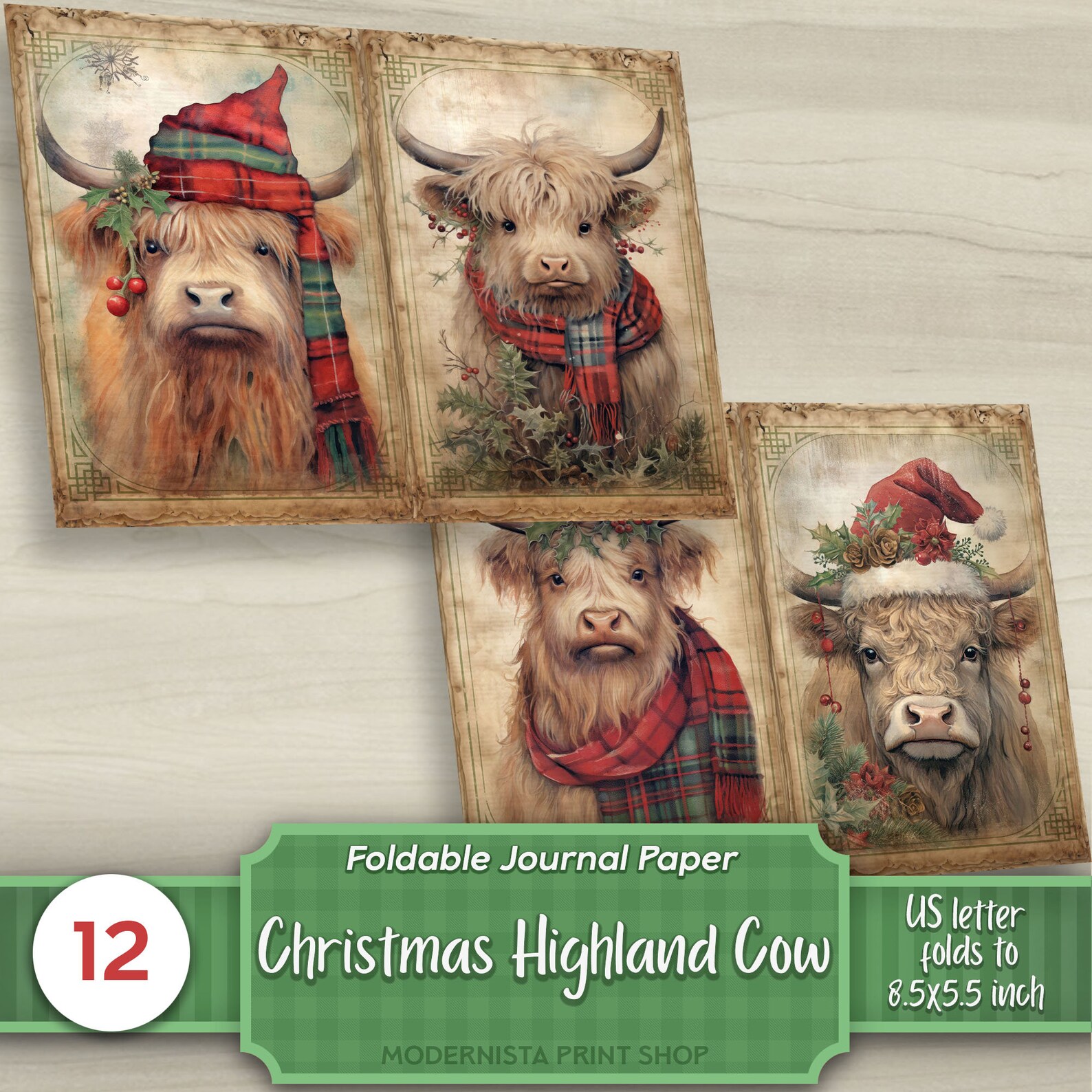 Highland Cow Christmas Junk Journal Digital Papers, Highlandcow ...