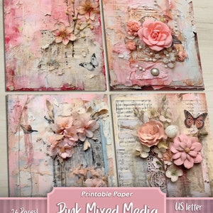 Pink Junk Journal Kit Mixed Media, Digital Papers, Pink Printable ...