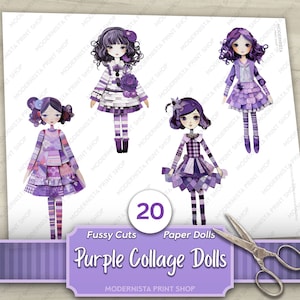 Purple Collage Dolls Art Paper Kit | Dolls Journaling | Fussy Cut ...