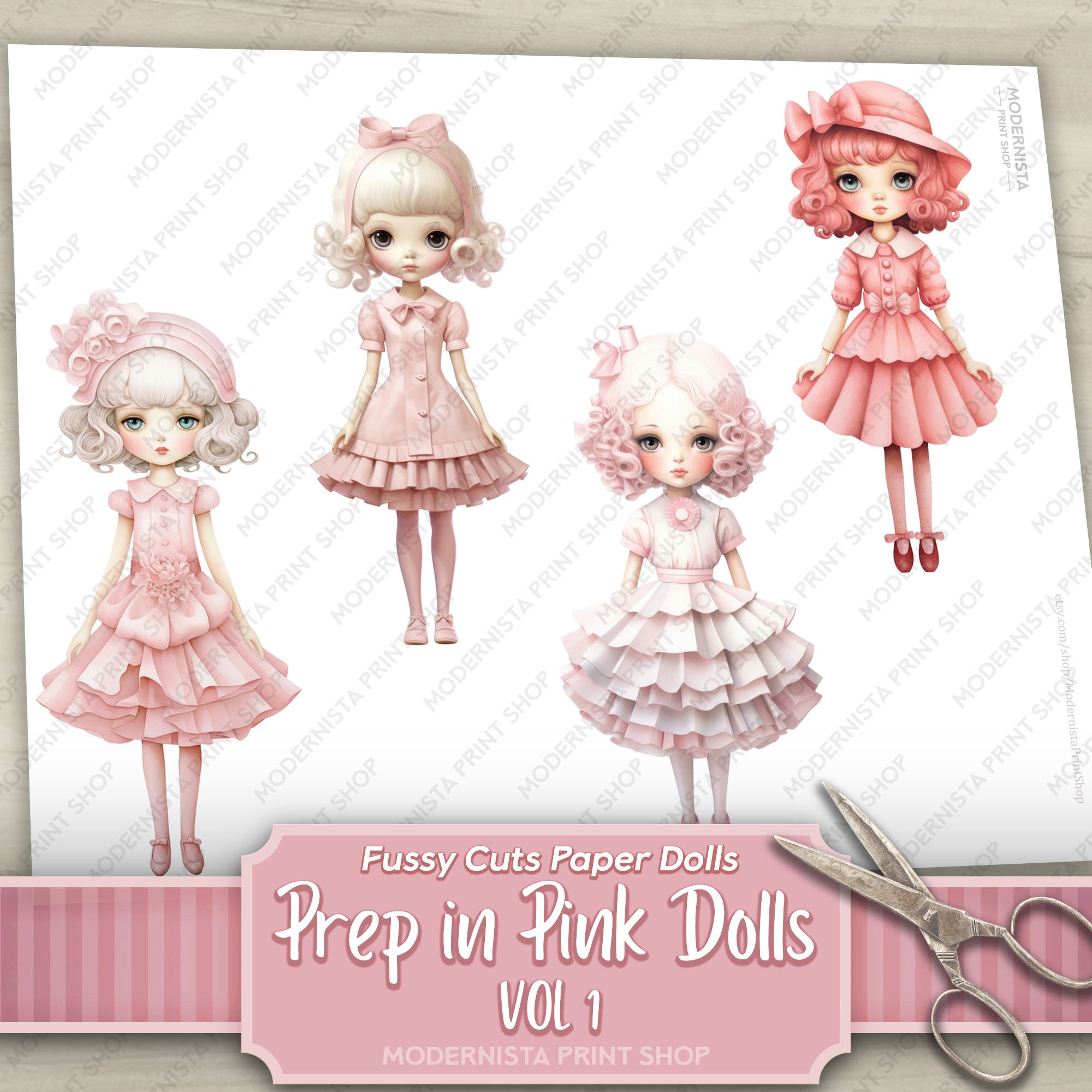 Prep in Pink Paper Dolls Kit | Dolls Journaling | Fussy Cut | Digital ...