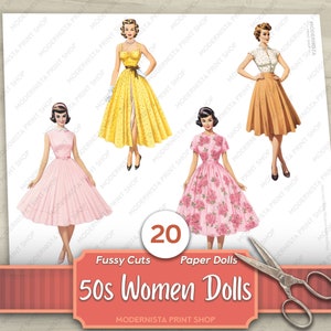 50s Women Paper Dolls Kit | Dolls Journaling | Fussy Cut | Digital ...