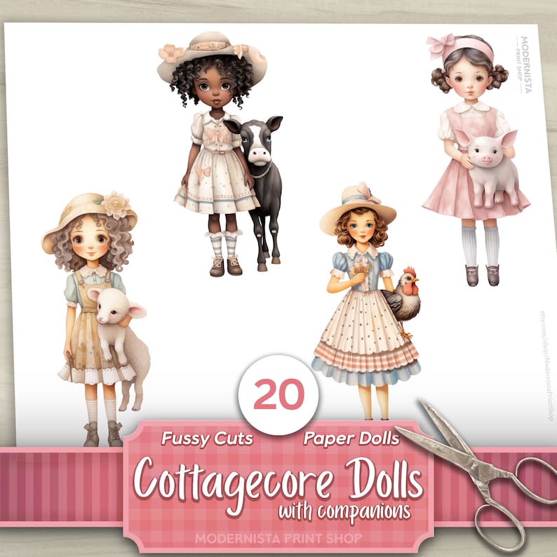 Cottagecore Paper Dolls: Farm Animal Friends (digital Dolls Images) - Etsy