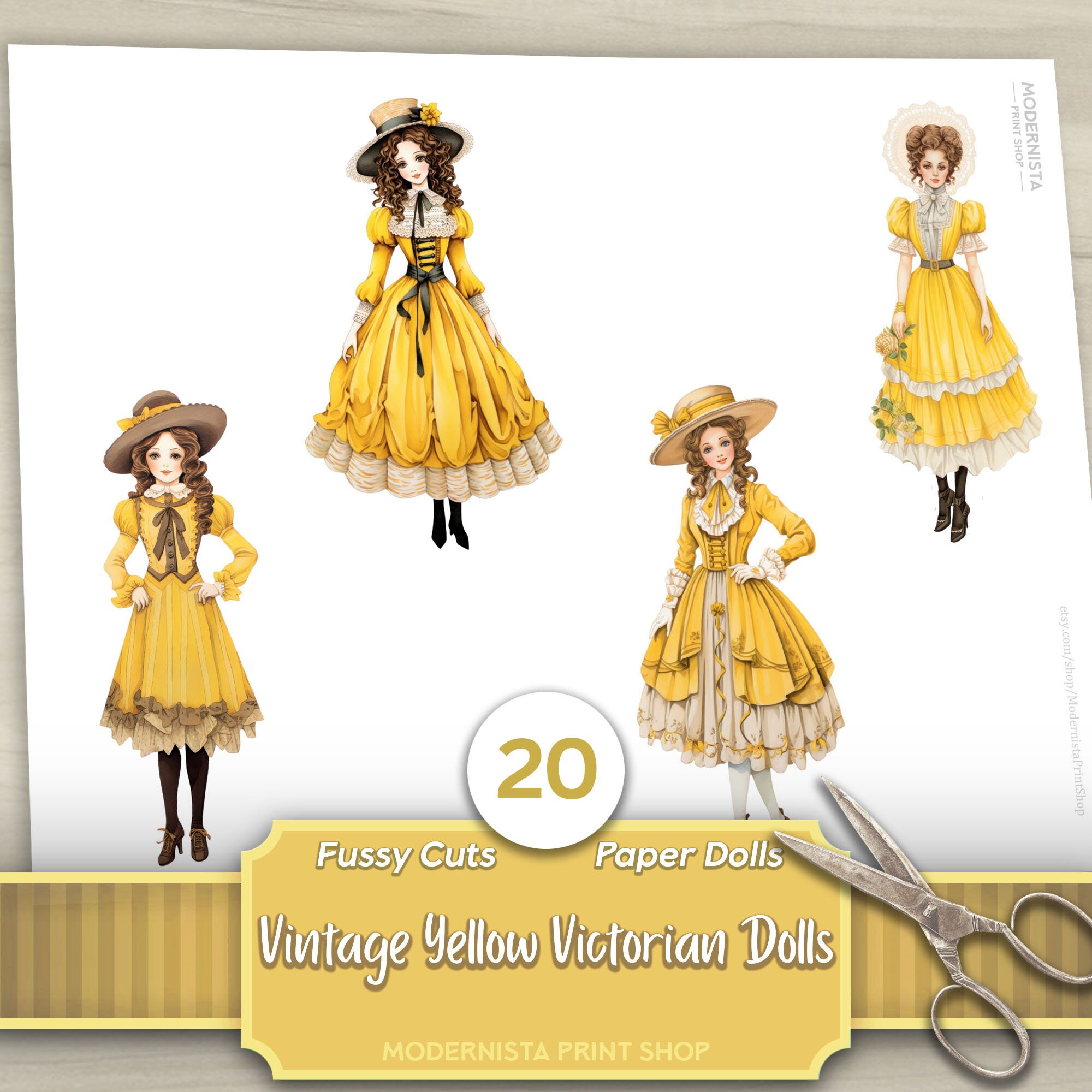 Yellow Victorian Vintage Paper Dolls Kit Dolls Journaling - Etsy