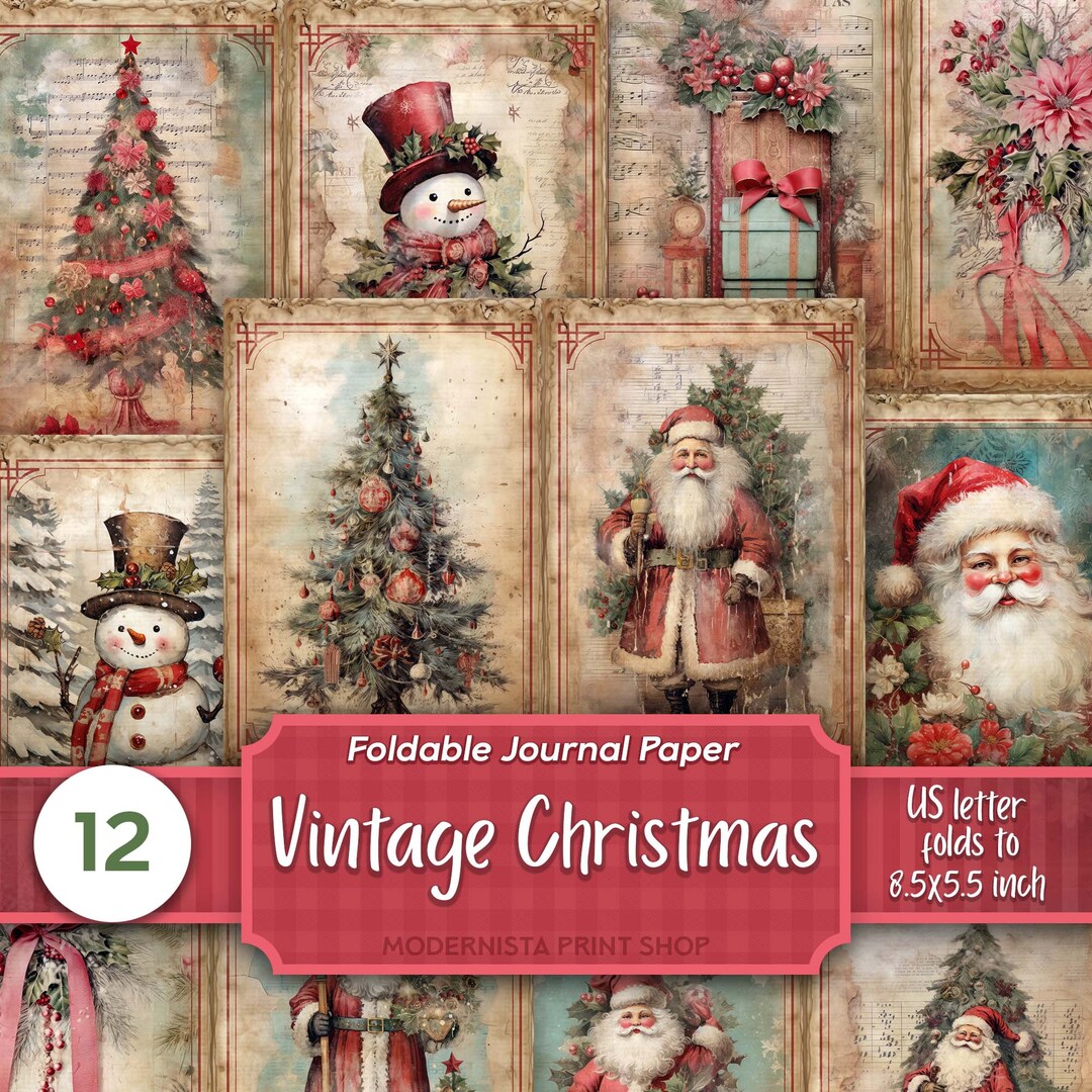 Vintage Christmas Foldable Junk Journal Pages, Digital Papers ...