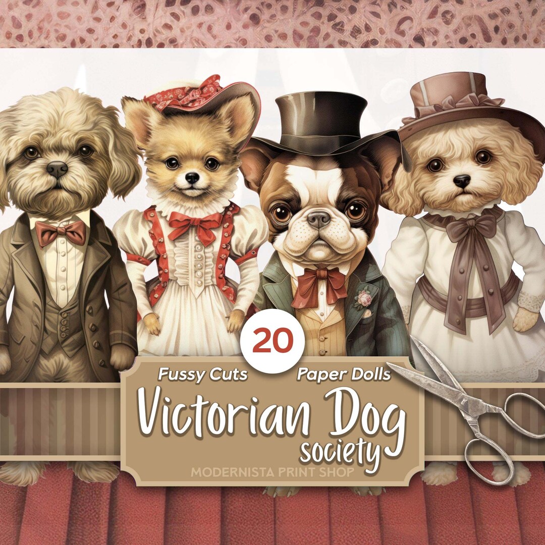 Victorian Dog Paper Dolls Kit | Dolls Journaling | Fussy Cut | Digital ...