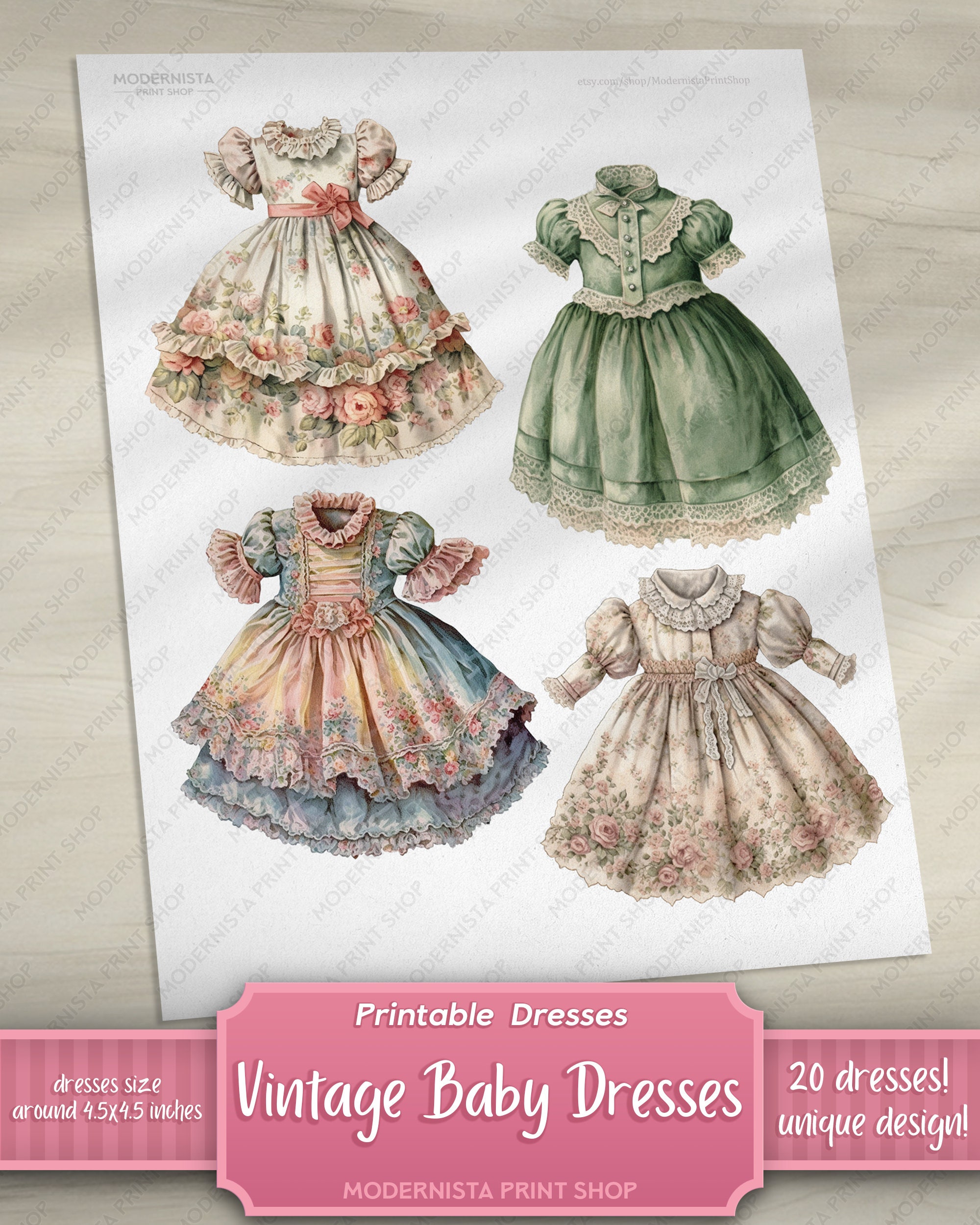Printable Vintage Baby Dresses, Junk Journal Ephemera, Digital Paper ...