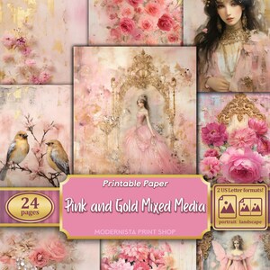 Gold Mixed Media Junk Journal Art Kit Bundle, Digital Papers, Printable ...