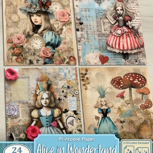 Alice in Wonderland Junk Journal Kit, Printable Mixed Media Pages ...