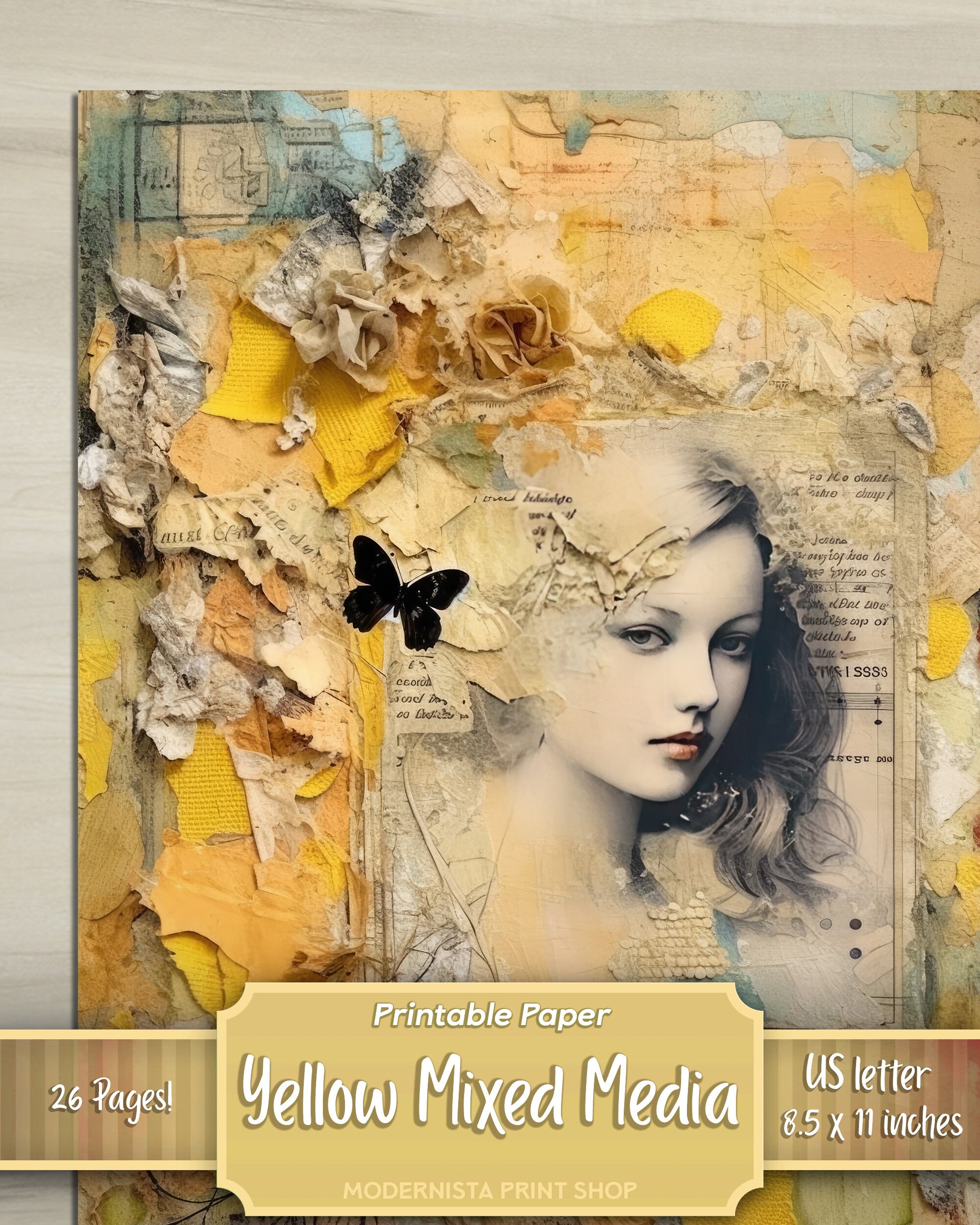 Mixed Media Yellow Junk Journal Kit Digital Papers Yellow - Etsy