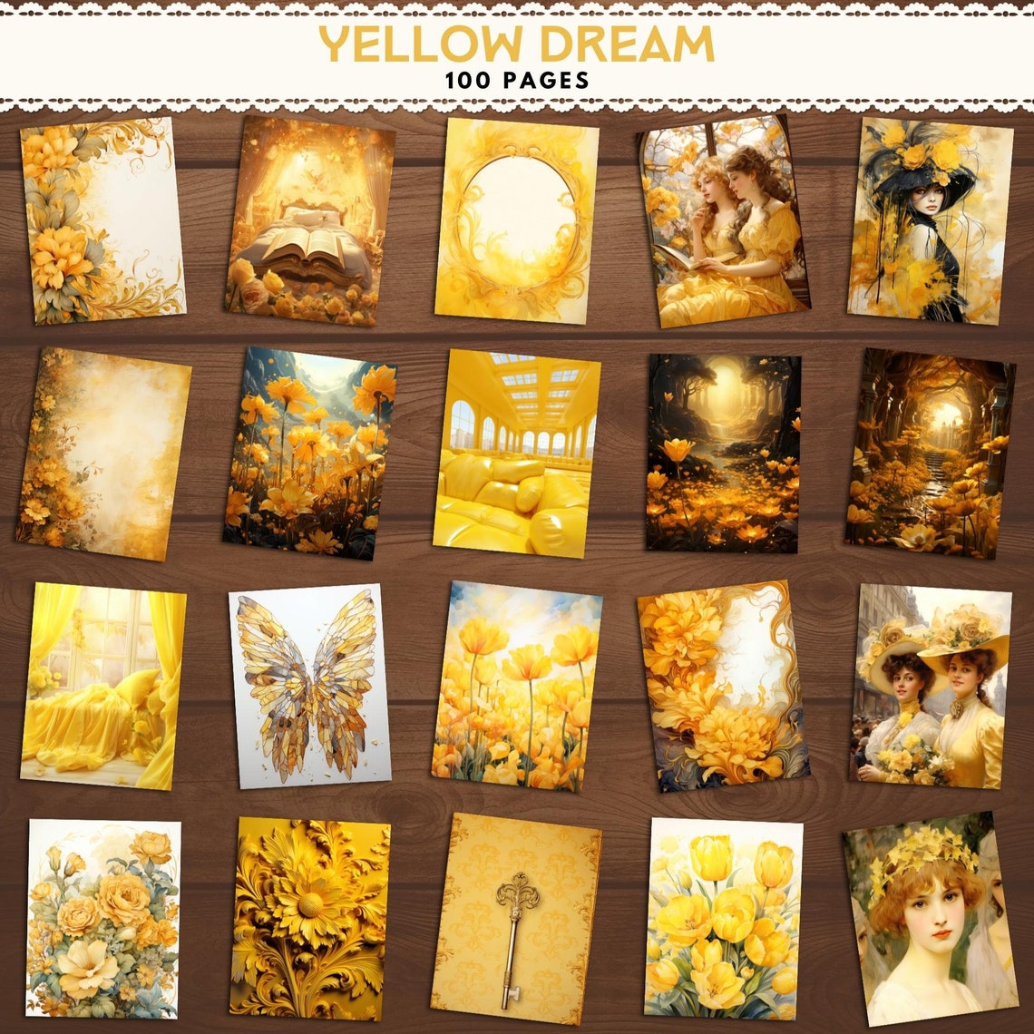 Large Bundle 100 Yellow Digital Papers Art Kit | Yellow Printable ...