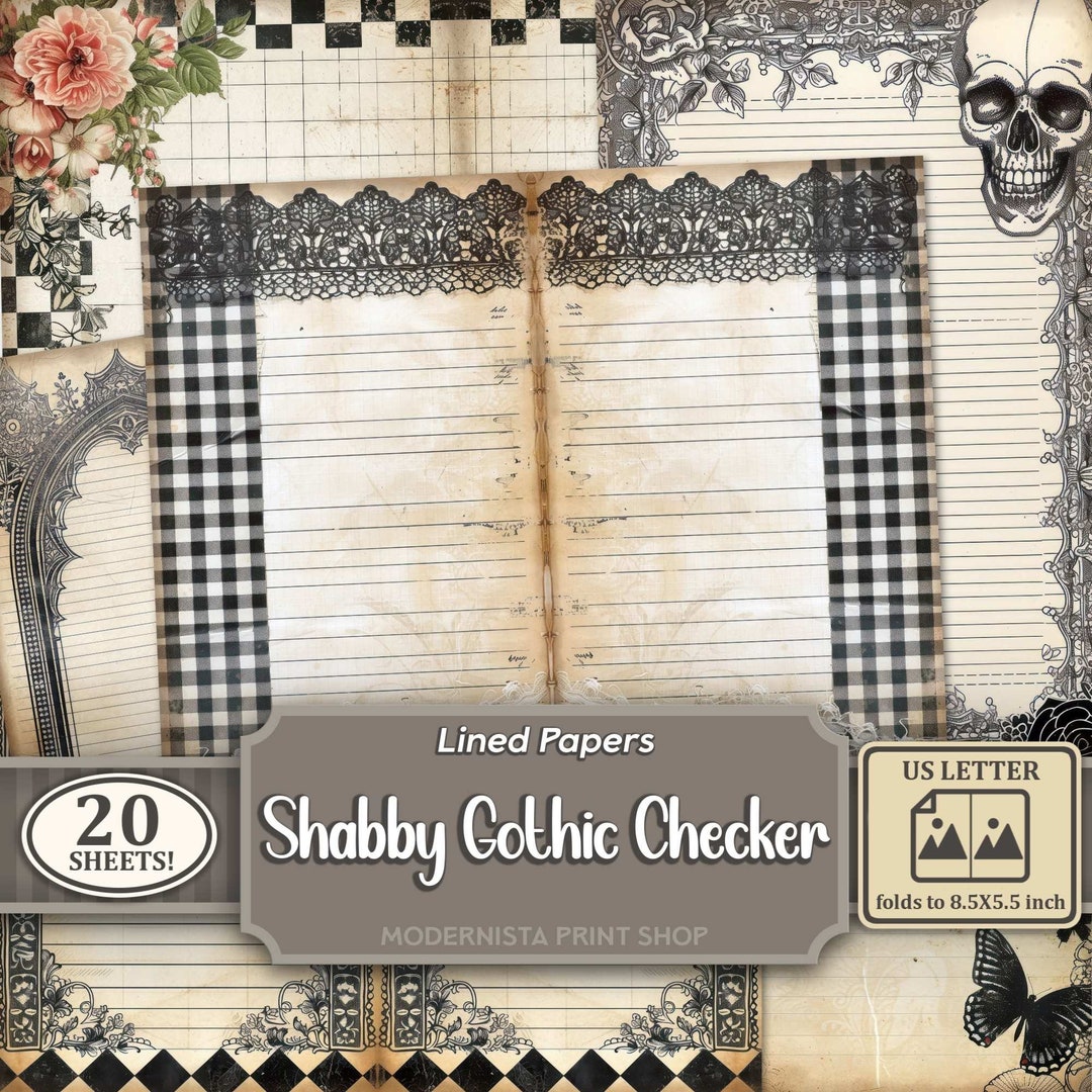 Shabby Gothic Lined Junk Journal Papers, Digital Writing Paper, Goth ...