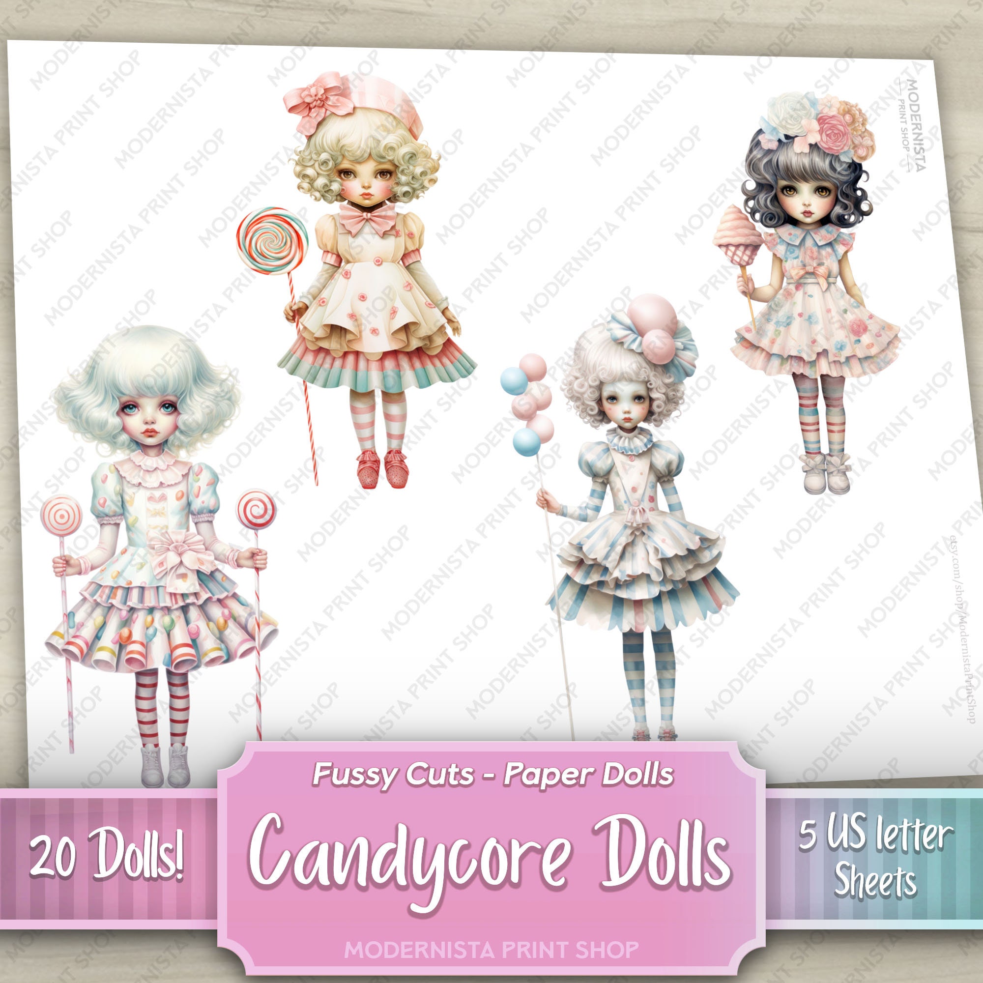 Candycore 20 Printable Paper Dolls Kit | Dolls Journaling | Fussy Cut ...
