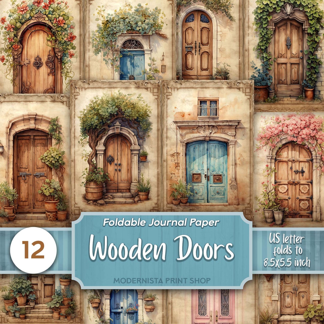 Wooden Doors Vintage Junk Journal Digital Papers, Printable Journal ...