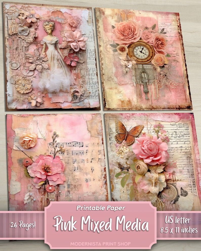 Pink Junk Journal Kit Mixed Media Digital Papers Pink - Etsy