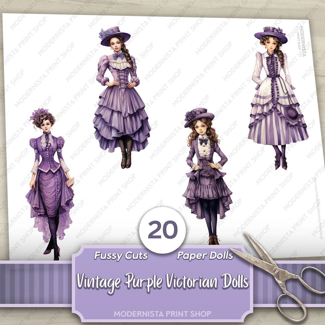 Purple Victorian Vintage Paper Dolls Kit | Dolls Journaling | Fussy Cut ...