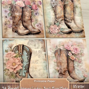 Woman Cowboy Boots Junk Journal Kit Mixed Media, Digital Papers ...