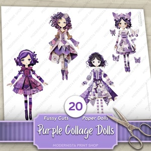 Purple Collage Dolls Art Paper Kit | Dolls Journaling | Fussy Cut ...